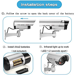 Fake Camera, FITNATE Dummy Camera CCTV Surveillance System with LED Red Flashing Light with 4 Safety Warning Stickers, Fake Security Camera for Outdoor & Indoor Use (4 Packs, Silver)