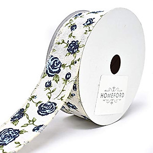 Homeford Blooming Rose Wired Canvas Ribbon, 1-1/2-Inch, 10-Yard (Blue)