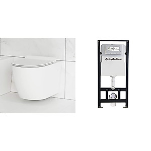 Swiss Madison Well Made Forever SM-WT449 St. Tropez Wall Hung Toilet (Glossy White) and SM-WC426 Toilet Tank Carrier