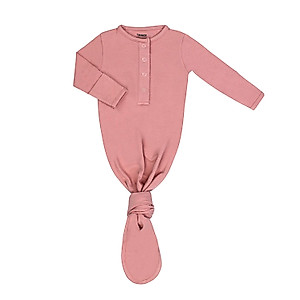 TWINOR Plain Knotted Baby Gown with Headband Hat Infant Sleeper for Baby Girl and Boy Pink