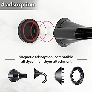 Hair Dryer Holder for Supersonic, with 4 Magnet Ring for Attachments Accessory Storage, with Wire Organization, Non-Slip Eva Protector, Black, Wall Mounted, Adhesive/Drilling