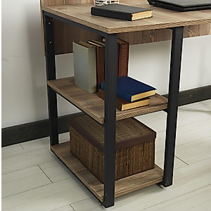 Aienid Solid Wood Walnut Black Computer Desk Black Metal Frame 58" Wooden Top 2 Shelves Writing and Computer Desk for Home Office, Oak