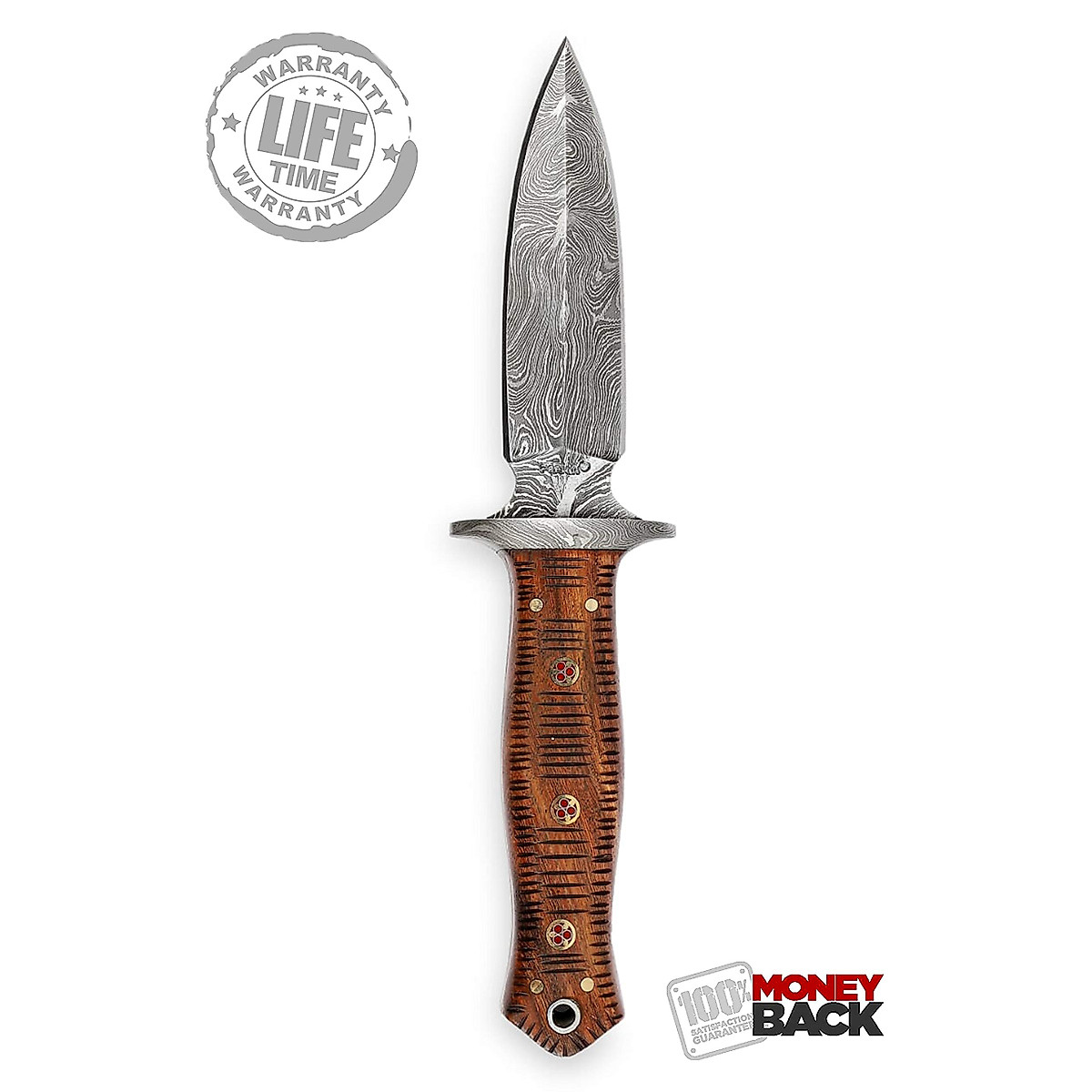 Perkin Handmade Knife Damascus Steel Hunting Knife With Leather Sheath