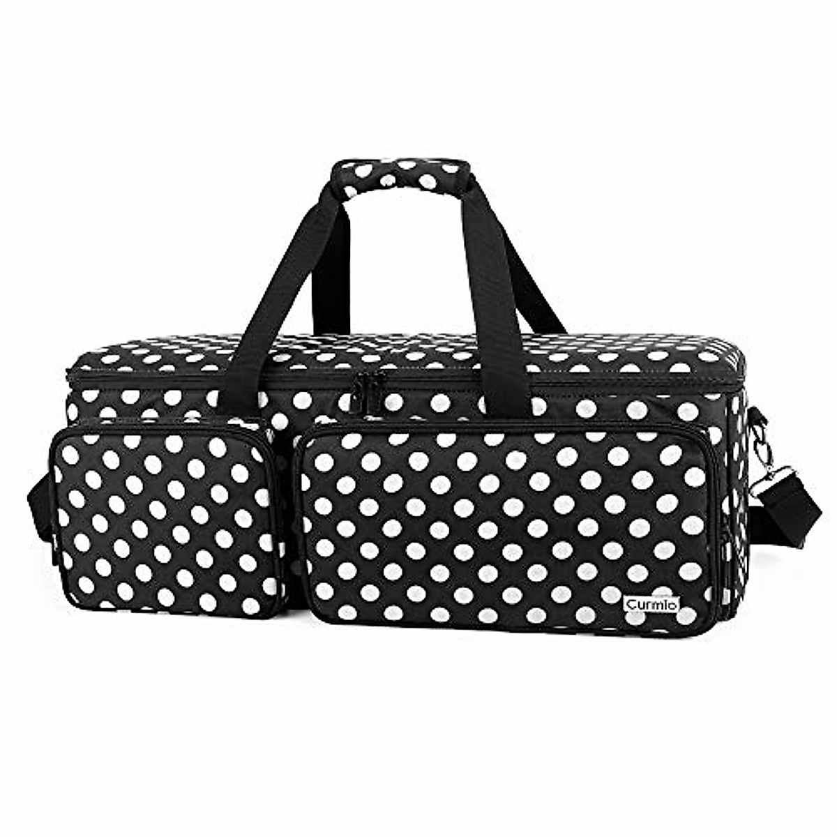CURMIO Carrying Case Compatible with Cricut Explore Air 2, Cricut Maker, Silhouette Cameo 4 and Cameo 3, Travel Storage Bag with Pockets for Craft Tools and Accessories, Black Dots