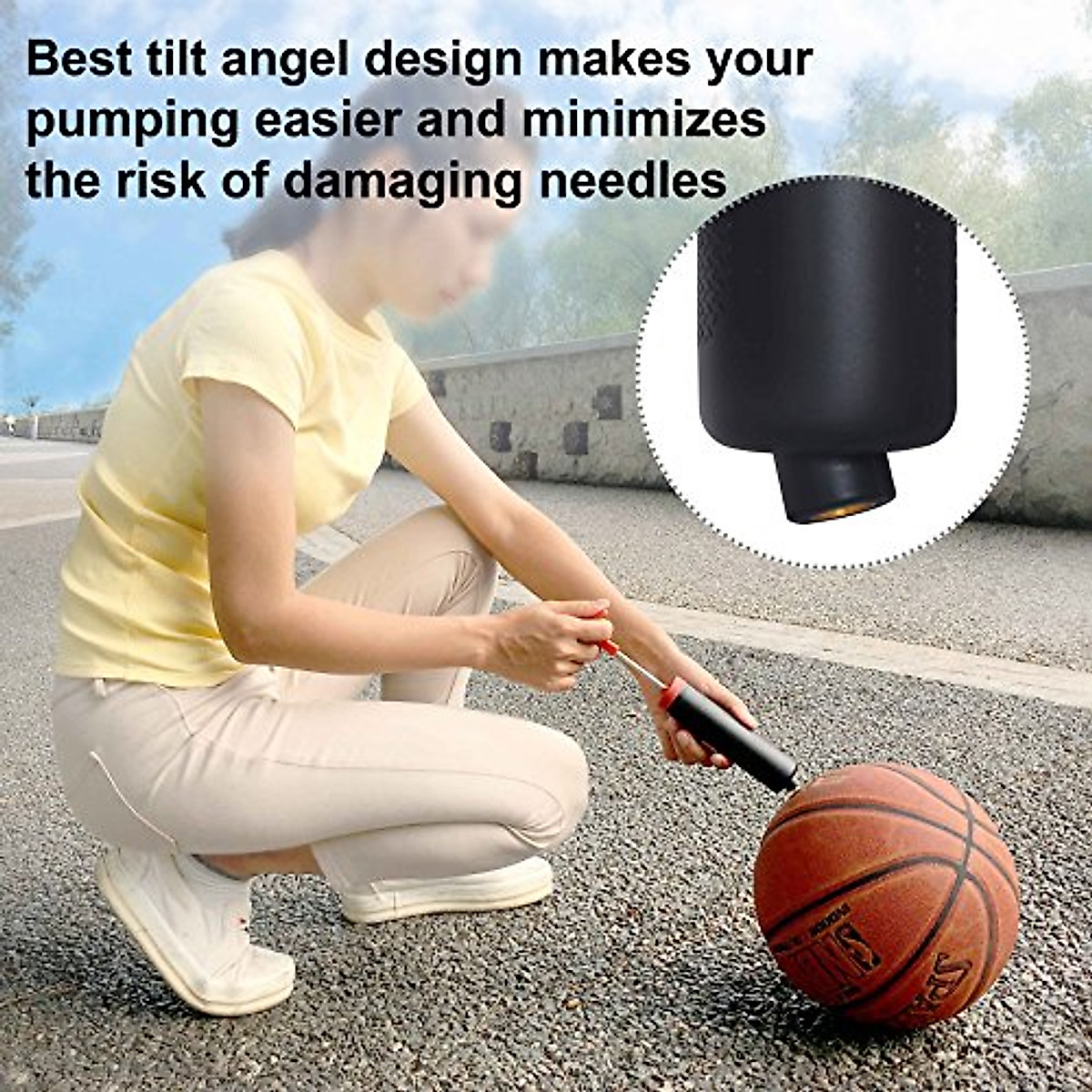 SKOLOO 8" Ball Pump Hand Air Inflator Kit for Soccer,Basketball,Volleyball,Water Polo Ball,Rugby,Exercise Sports Ball,Balloon,Needle,Nozzle,Extension Hose Included