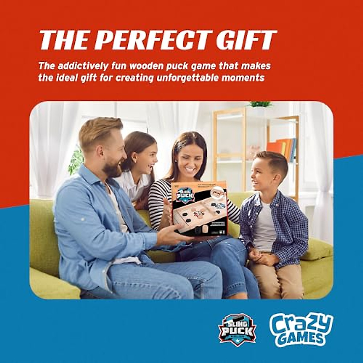 Crazy Games Fun Games XL Sling Puck Table Board Game I 24" Open 12" Closed Wooden Family Indoor Two Player, Table Games For Family - Top Hockey for Adults & Kids, Competitive Parties So Puck It Is Fun