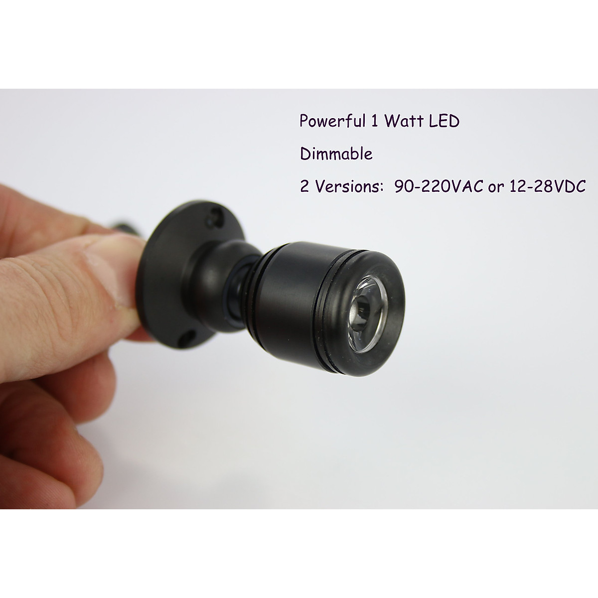 Micro Pivoting LED Spotlight - 1 Watt High Power LED Lamp - Tiny Size, Cool White LED, 12 to 28VDC