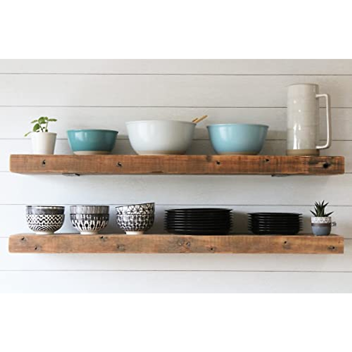 Urban Legacy Deep Floating Shelves | Reclaimed Chunky Wide Plank Barn Wood Shelves with Low Profile Brackets | High Weight Capacity
