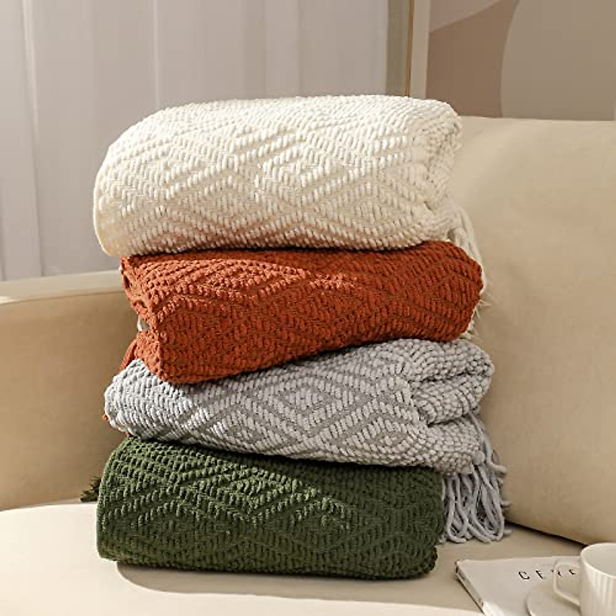 NakedCloud Knit Throw Blanket for Couch, Versatile Super Soft Warm Cozy Chenille Blanket with Tassels for Bed Sofa Chair,Decorative Woven Throw Blanket,Green 60 x 80 inches