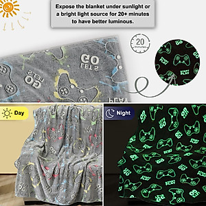Jekeno Glow in The Dark Blanket Game Controller Throw Gamer Gift Toys for Kids Boys Teen Adults Gaming Decor for Bedroom Living Room Soft Cozy Fluffy Luminous Blanket Grey 50"x60"