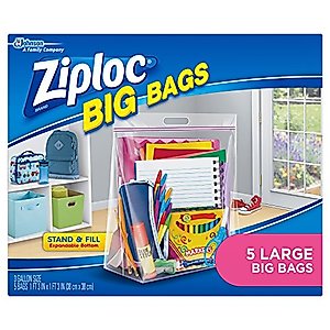 Ziploc Big Bag Double Zipper, Large, 5 Count