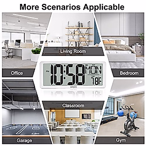 XREXS Large Digital Wall Clock with Backlight, 14.17 Inch Large Display Wall Clock with Remote Control, Count Up & Down Timer, Battery Operated Digital Wall Clock with Temperature, Date&Week for Home