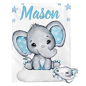 Personalized Baby Blanket with Name Custom Elephant Baby Blankets for Girls Baby Boy Gifts Baby Products Super Soft Blankets for Newborns Nursery Decor Neutral