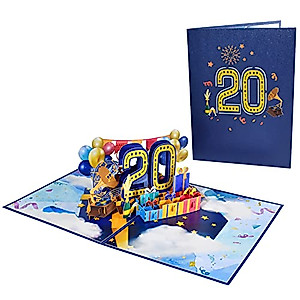 GREETING ART 20th Birthday Pop Up Card, Happy 20th Birthday Card with Note and Envelope,Celebrating 20th Anniversary Greeting Card for Brother, Sister, Son, Daughter