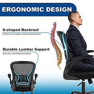 Youhauchair Mesh Office Chair Set of 10, Ergonomic Computer Chair with Flip-up Arms and Lumbar Support, Height Adjustable Home Office Desk Chairs, Black