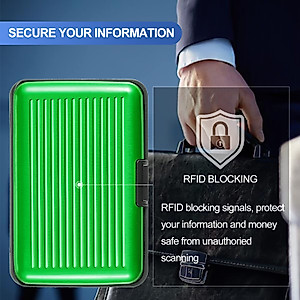 BBTO 2 Pieces Credit Card Holder Slim Mini RFID Blocking Credit Card Protector Aluminum Business Card Case Metal ID Organizer Wallet with 7 Slots for Women Men (Green, Gray)