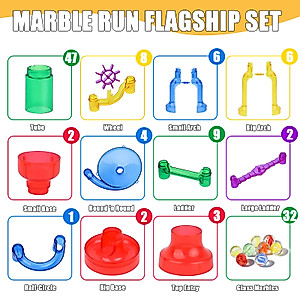 Gifts2U Marble Run Sets Kids, 122 PCS Marble Race Track Game 90 Translucent Marbulous Pieces + 32 Glass Marbles, STEM Marble Maze Building Blocks Kids 4+ Year Old