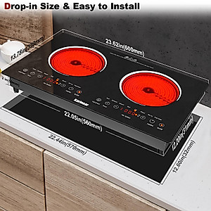 Karinear 2 Burners Electric Cooktop 24 Inch, 110v~120v Countertop and Built-in Elecric Stove Top, Portable Electric Radiant with Outlet Plug, Sensor Touch, Child Safety Lock, Timer