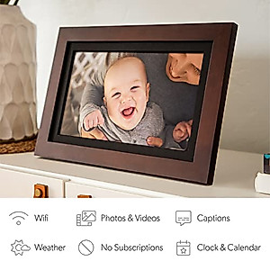 Brookstone PhotoShare 14” Smart Digital Picture Frame, Send Pics from Phone to Frames, WiFi, 8 GB, Holds 5,000+ Pics, HD Touchscreen, Premium Espresso Wood, Easy 1-min Setup