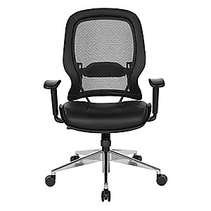 Space Seating 335 Series Professional Air Grid Back Adjustable Office Chair with Thick Padded Bonded Leather Seat and Heavy Duty Aluminum Base, Black