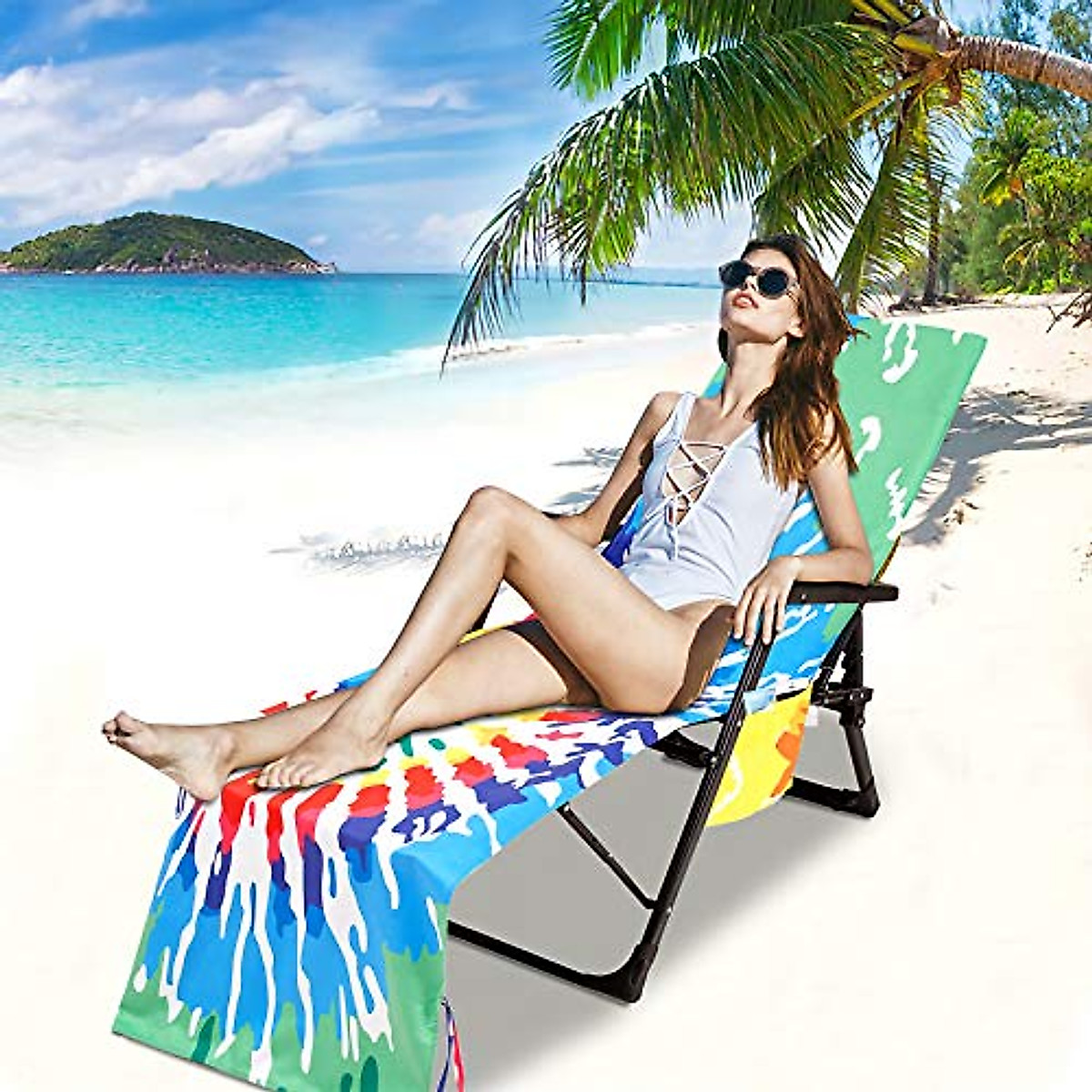VOCOOL Beach Chair Towel Chaise Lounge Cover with Pockets and Clips Pool Chair Towel for Outdoor Patio Garden(Kaleidoscope)