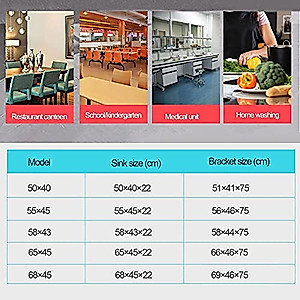 EMENG Commercial Sink with Faucet Stainless Steel Catering Sink Multifunctional Kitchen Wash Sink, Removable Storage Shelf, 2.0mm Thick, 56×46×75cm