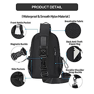 Black Sling Crossbody Bag for Men Women, Tactical Backpack Shoulder Daypack Mini Anti-Theft Cross Body Motorcycle Chest Bags, Small One Strap Backpack for Casual Travel Hiking Outdoor Sports