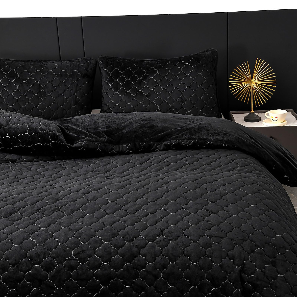 LweiPsqLin Velvet Duvet Cover Queen Size,Plush Quilt Comforter Cover Ultra Soft Breathable Cozy Bedding Set Zipper Closure Corner,Comforter Not Included (Black, Queen)