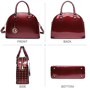 Dasein Patent Rhinestone Handbags for Women Studded Dome Zip Around Shoulder Bags Designer Purses, COLOR-RED