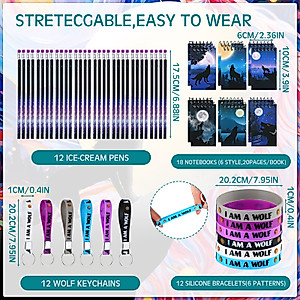 Zhanmai 90 Pcs Wolf Party Favors with Cool Wolf Bags Wolf Keychains Wolf Button Pins Mini Notebooks Rubber Bracelet Galaxy Pencils for Wolf Themed Birthday Party Baby Shower Holiday