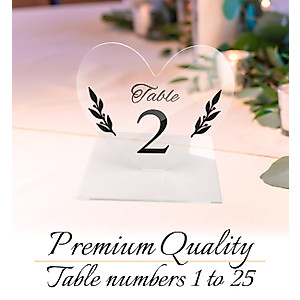 25 PCS Wedding Table Numbers, Table Numbers for Wedding Reception heart shaped, Table Numbers Wedding acrylic, Wedding Table Number with stands.