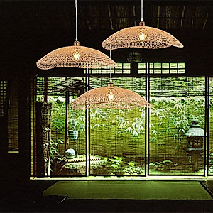 PARREN Bamboo Basket Pendant Lights, Japanese Style Lamp Shade Rattan Cage Beige Wicker Woven Ceiling Hanging Lamps Boho Natural Bamboo Dining Room Lighting Fixture for Kitchen Island Bedroom Living R