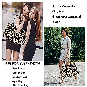Hidora Neoprene Multipurpose Beach Bag Stylish Gym Bag Large Pool Bag Shoulder Bag Beach Tote with Small Purse (Leopard)