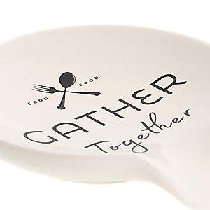 DEMDACO Gather Together Good Food 4.5 x 4 Glossy White Ceramic Stoneware Kitchen Spoon Rest