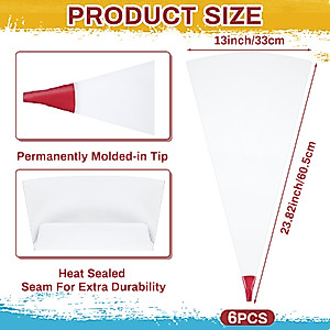 Gueevin 6 Pcs Tile Grout Masonry Mortar Bag with Molded in Tip Tear Puncture Resistant Heavy Duty Vinyl Piping Cement Bag 13 x 24 Grout Bag Masonry Tools for Tile Installation Work (Red)