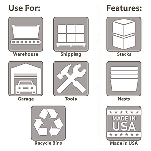 Akro-Mils 35190 Nest and Stack Plastic Storage Container and Distribution Tote, (19-1/2-Inch L x 15-1/2-Inch W x 10-Inch H), Gray, (6-Pack)