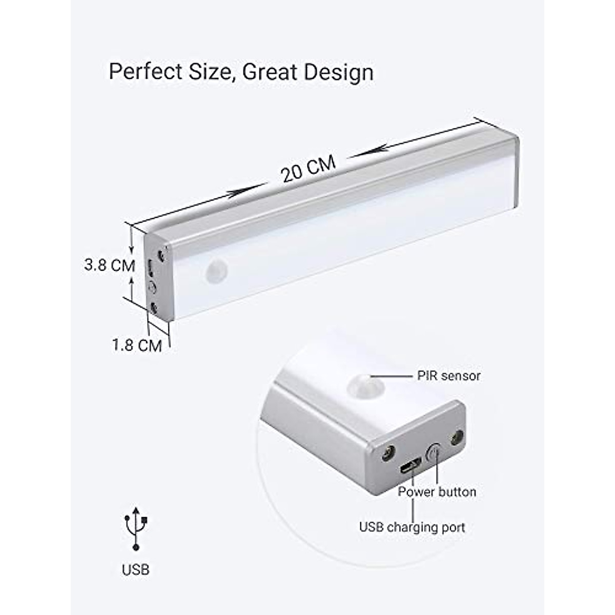 Joyzy Automatic Pantry Light, Wireless Closet Lights Two Motion Sensor Modes Light Battery Operated,USB Rechargeable Under Cabinet Lights, Bedroom Light Bathroom Lighting