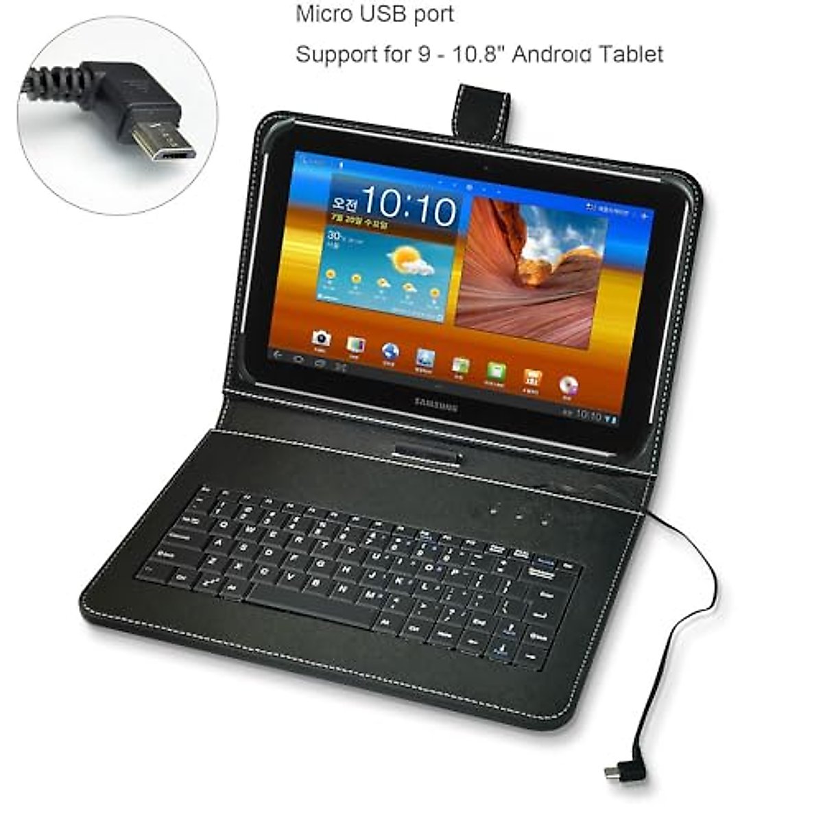 Universal Keyboard Pu Leather Case Cover for 9inch-10.1inch 9",10.1" 10.8“ Tablet PC with Micro USB QWERTY External Keyboard Compatible with Samsung Galaxy/Lenovo tab Android Tablet