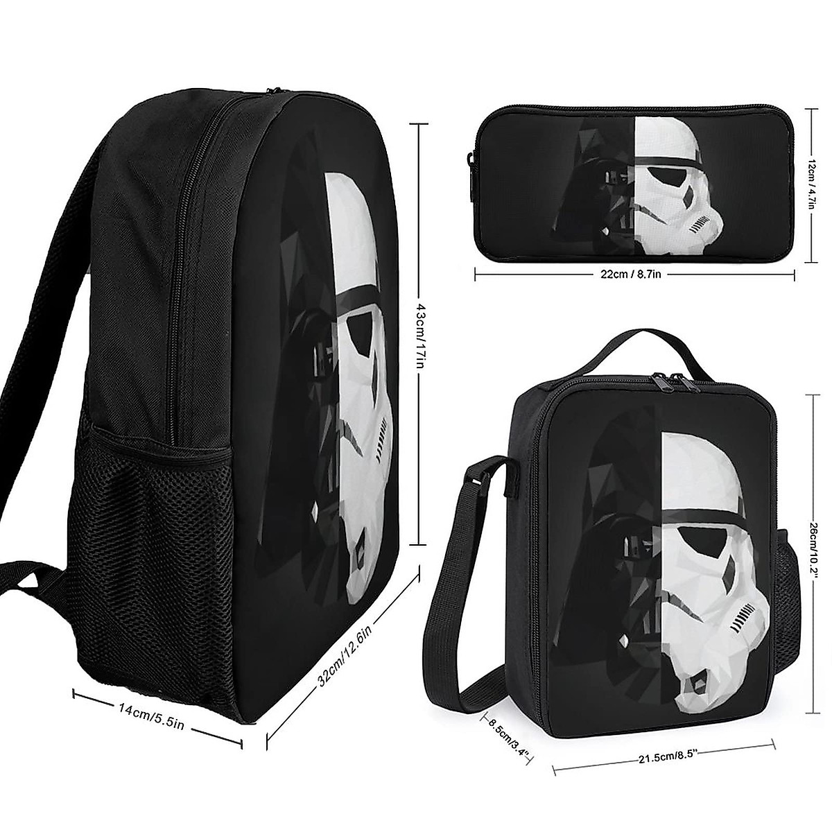 Fevedeco Stormtroper Cartoon Backpack Set 3 Pack Anime Junior Primary Schoolbag Lunch Box Pencil Case for Kids Shoulder Bags 17 Inch 3Pcs