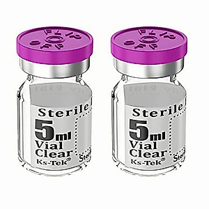 Biocomma 10pcs 5ml Sterile Empty Vial with Plastic Aluminum Flip Off Caps，Penicillin Bottle 20mm Crimp Top Sterile Transparent Borosilicate Lab Sample Vial (Transparent)