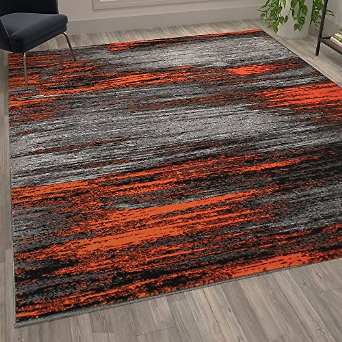 Flash Furniture Rylan Collection Abstract Area Rug - Scraped Design Orange Olefin Rug - 8' x 10' Area Rug - Jute Backing - Living Room, Bedroom, & Family Room