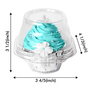 [50PCS]Single Clear Individual Cupcake Box,Small Stackable Take Out Container 1 Compartment with Lid Disposable Plastic Packaging,BPA-Free Dome Carrier Holder for Wedding Favor (Pack of 50)
