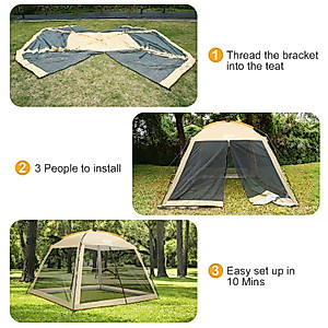 CAMPROS CP Screen House 10 x 10 Ft Screened Mesh Net Wall Canopy Tent Screen Shelter Gazebos for Patios Outdoor Camping Activities - Beige