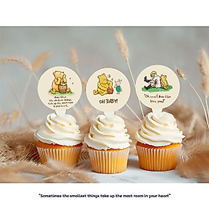 WEECUTES® Winnie Baby Shower Decorations Cupcake Toppers Classic Pooh Quotes 1 st Birthday Party Supplies For Kids Dessert Favor Cake Decor 48 Pcs