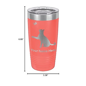 LaserGram 20oz Vacuum Insulated Tumbler Mug, Cat with Butterfly, Personalized Engraving Included (Coral)