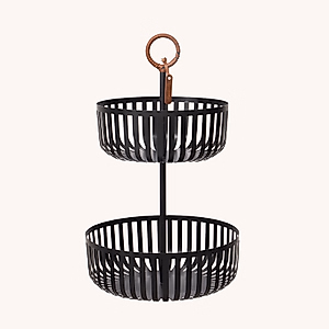 LA JOLIE MUSE 2 Tier Fruit Basket, Countertop Fruit Vegetable Basket Bowl Metal Wire Storage Basket Fruits Stand Holder Organizer for Bread Snack Veggies,matte Black
