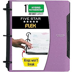 Five Star Flex Refillable Notebook + Study App, College Ruled Paper, 1-1/2 Inch TechLock Rings, Pockets, Tabs and Dividers, 300 Sheet Capacity, Purple (29324AB6)