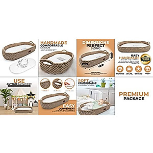 Handmade Baby Changing Basket with a Soft Changing Pad and Waterproof Cover, Cotton Moses Basket, Changing Table Topper for Dresser | Boho Bassinet, Boho Baby Changing Basket,Baby Lounger