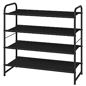 Simple Trending 4-Tier Stackable Shoe Rack, Expandable & Adjustable Fabric Shoe Shelf Storage Organizer, Black