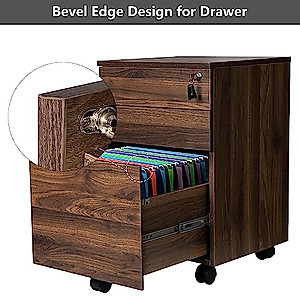 TOPSKY 3 Drawers Wood Mobile File Cabinet Fully Assembled Except Castors (Light Walnut, 16.3x15.7x24.4)